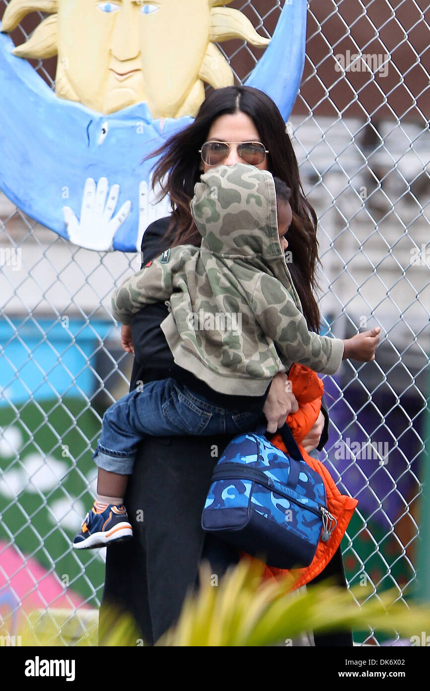 Sandra Bullock and son Louis Bardo Bullock seen dropping off her two ...