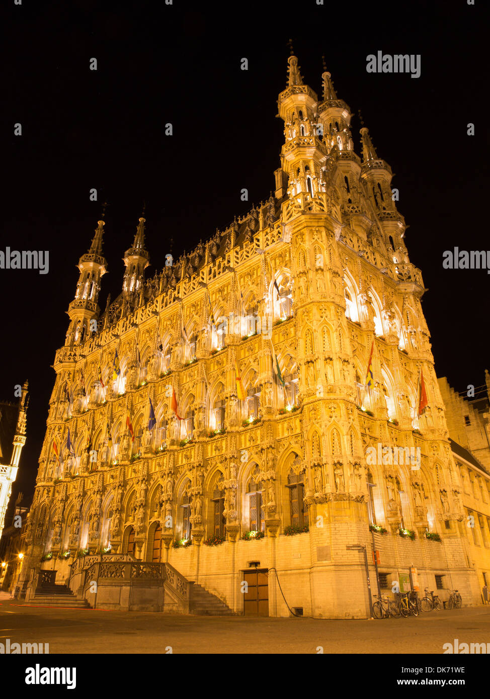 Leuven - Gothic town hall at night Stock Photo - Alamy