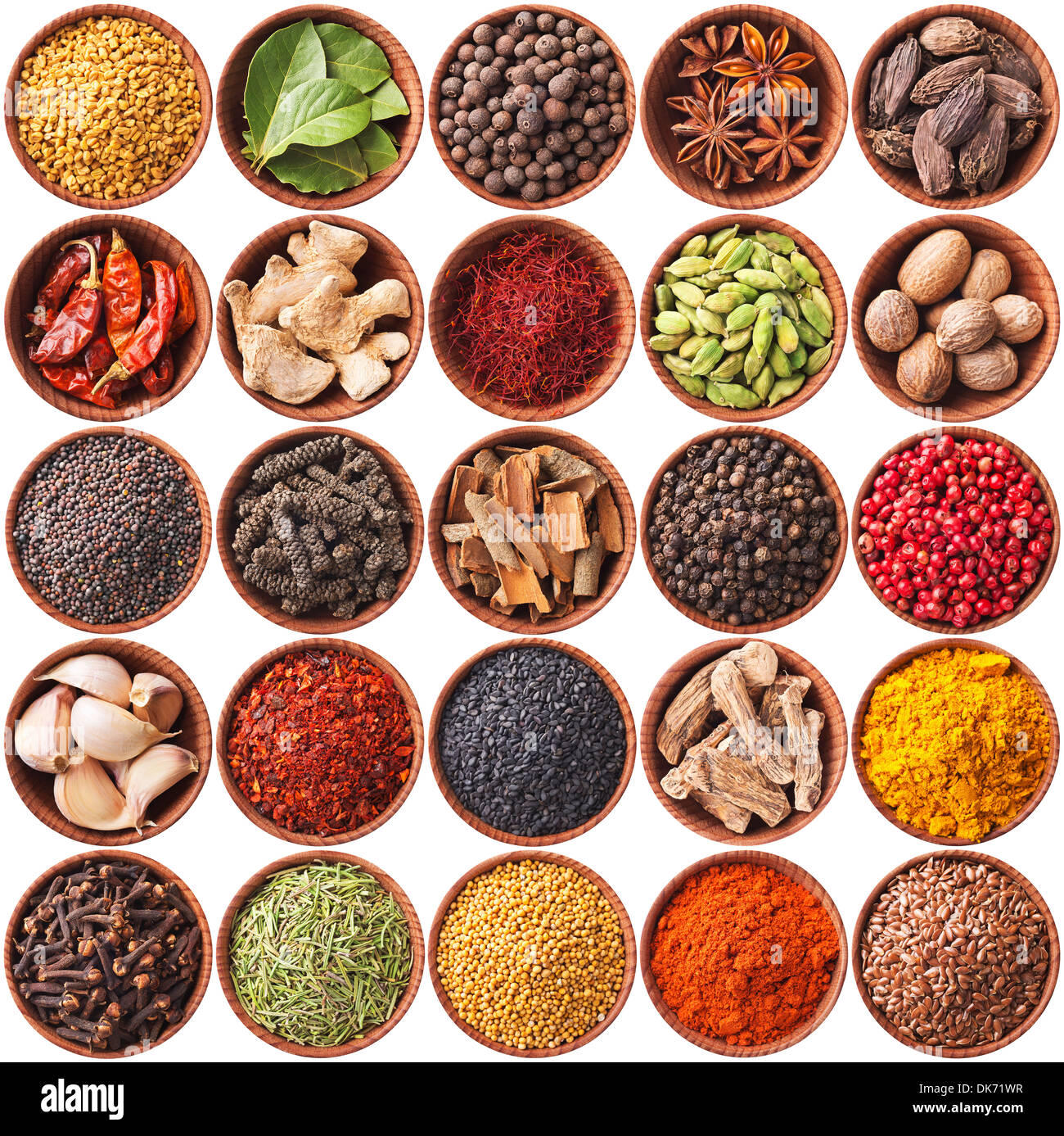 collection of different spices and herbs isolated on white background ...