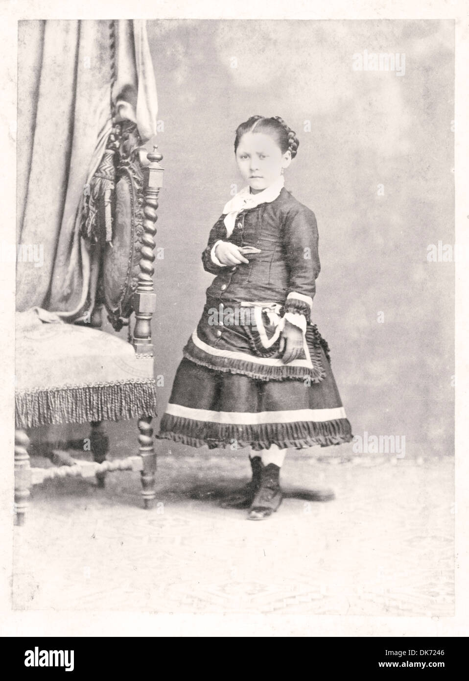 Old portrait of a girl. Made in a studio. Vintage. Year 1890 Stock ...
