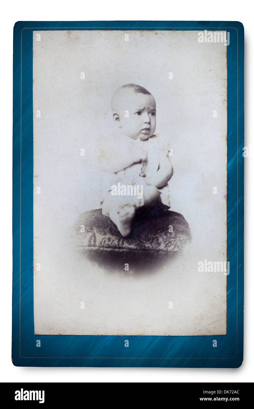 Antique Portrait of a little boy. Made in a studio. Vintage. Year 1890 ...