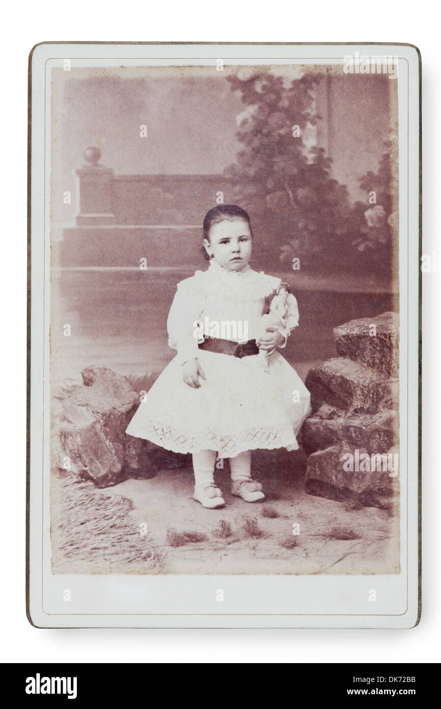 Old portrait of a girl. Made in a studio. Vintage. Year 1890 Stock ...