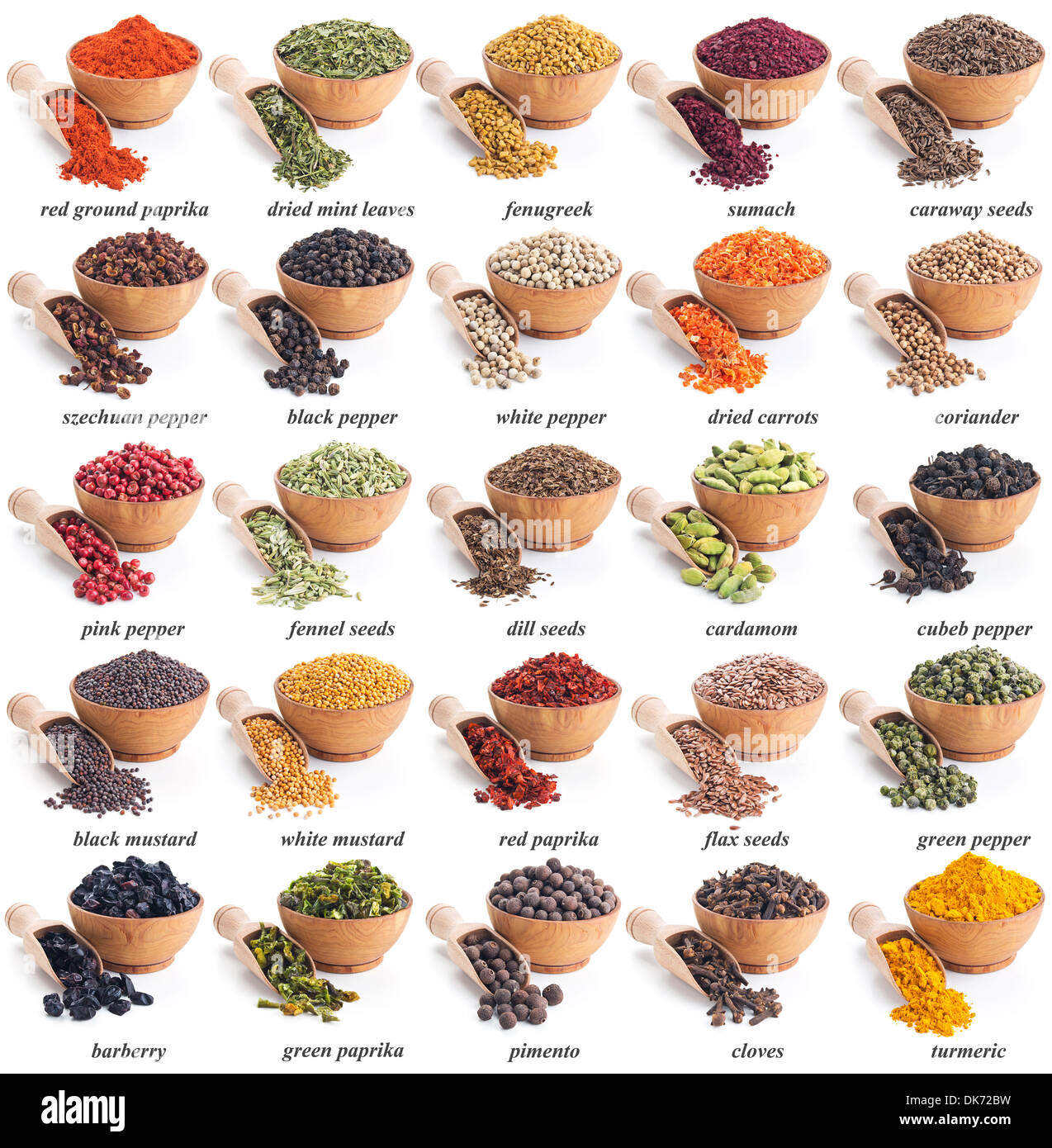 collection of different spices and herbs with labels Stock Photo - Alamy