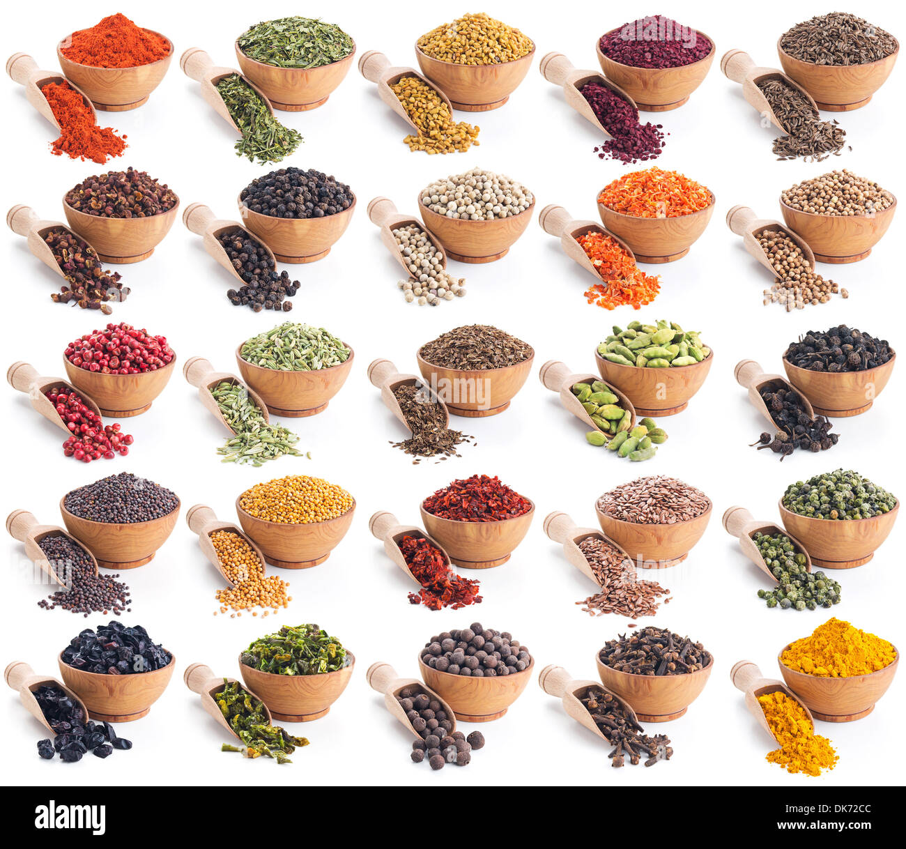 collection of different spices and herbs isolated on white background ...