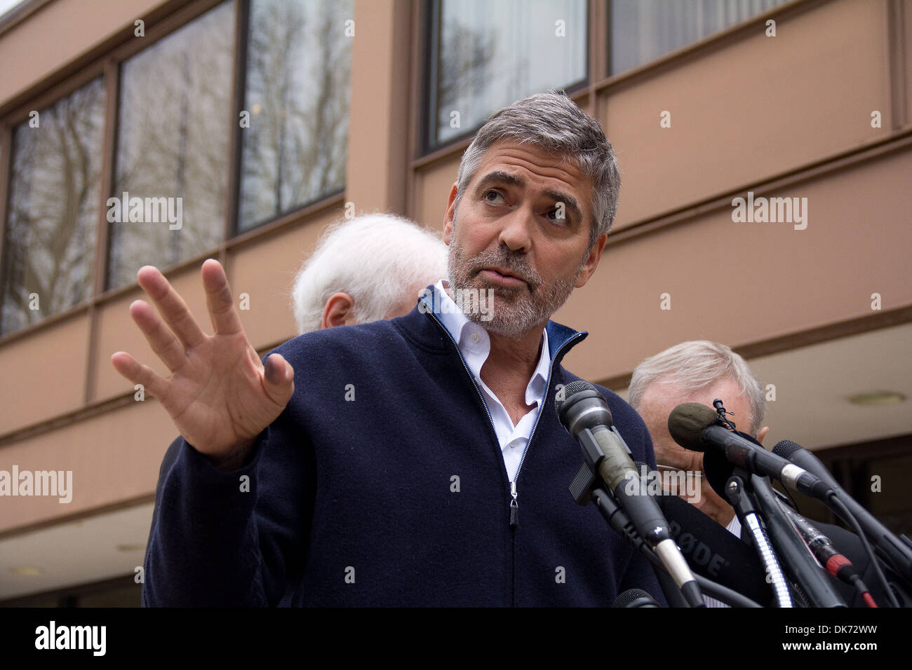 Actor and activist George Clooney and his father Nick Clooney speak to ...