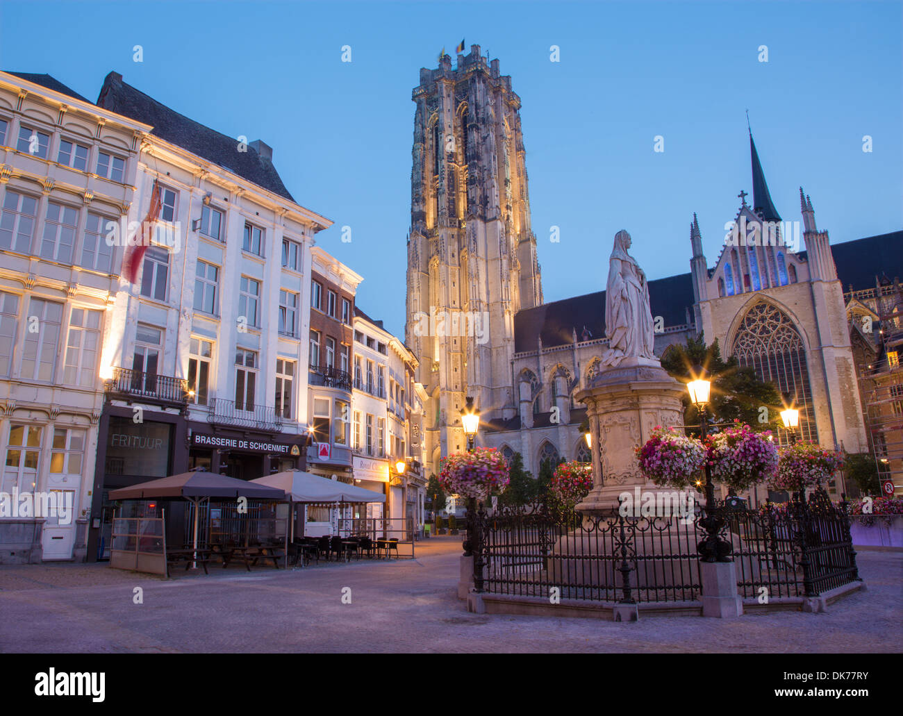 MECHELEN, BELGIUM - SEPTEMBER 4: St. Rumbold's cathedral in dusk and ...