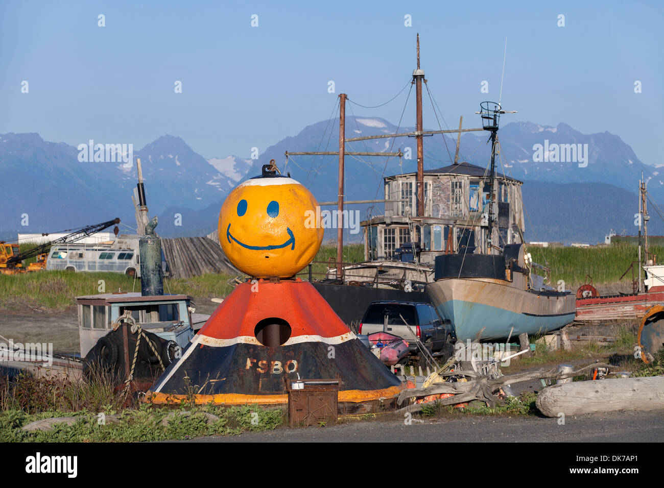 Smiley at a ship-graveyard on The Spit in Homer, Alaska, USA Stock ...