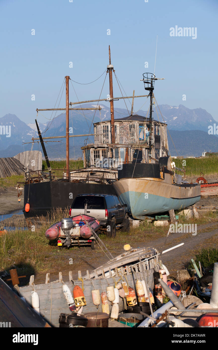 A shipwreck at a junkyard on The Spit in Homer, Alaska, USA Stock Photo ...