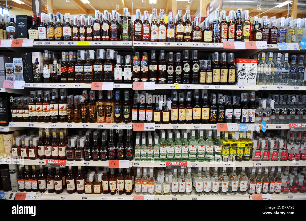 Supermarket interior showing alcohol, Britain, UK Stock Photo - Alamy