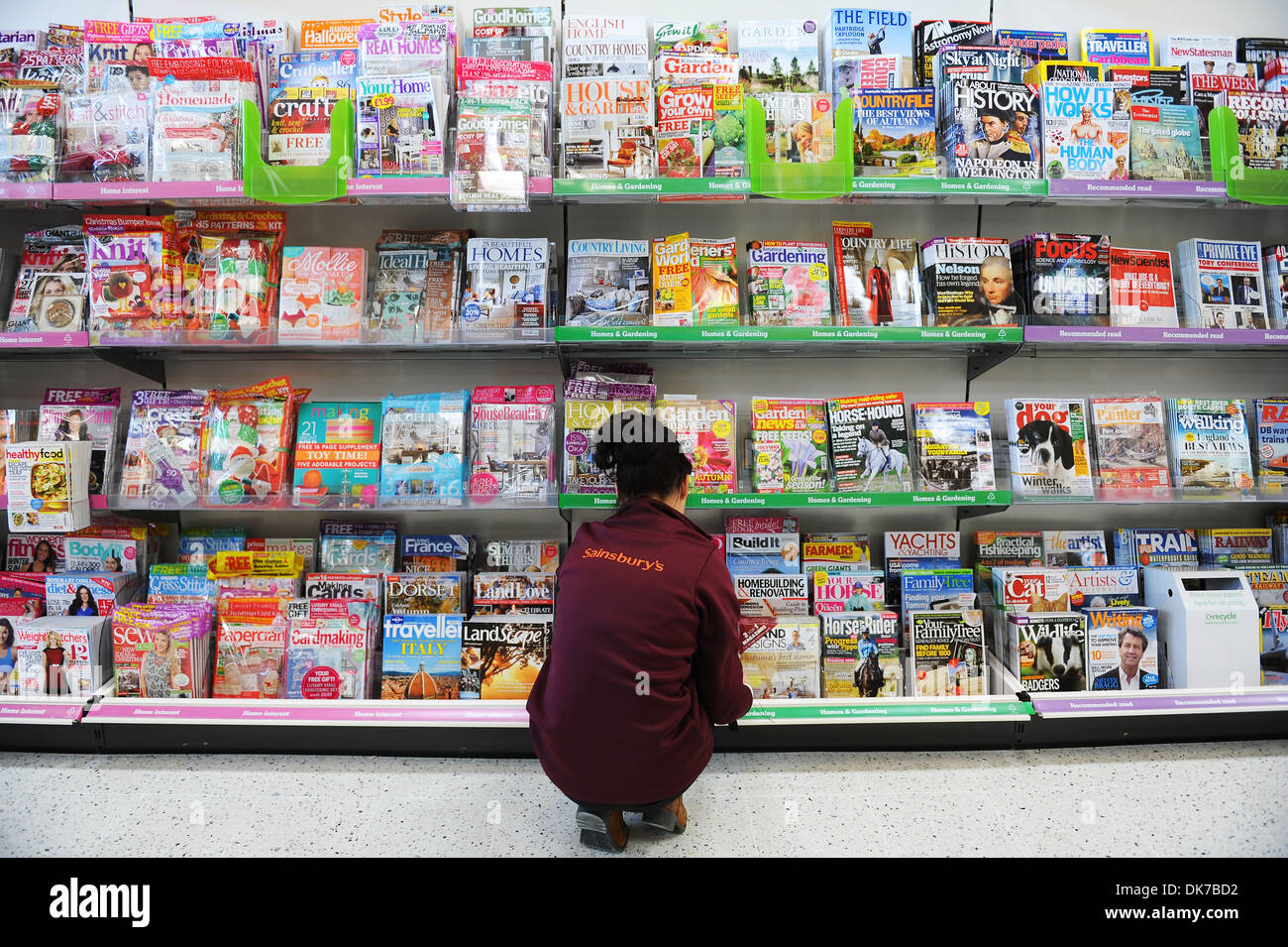 Supermarket interior showing magazines at Sainsbury's, Britain, UK ...