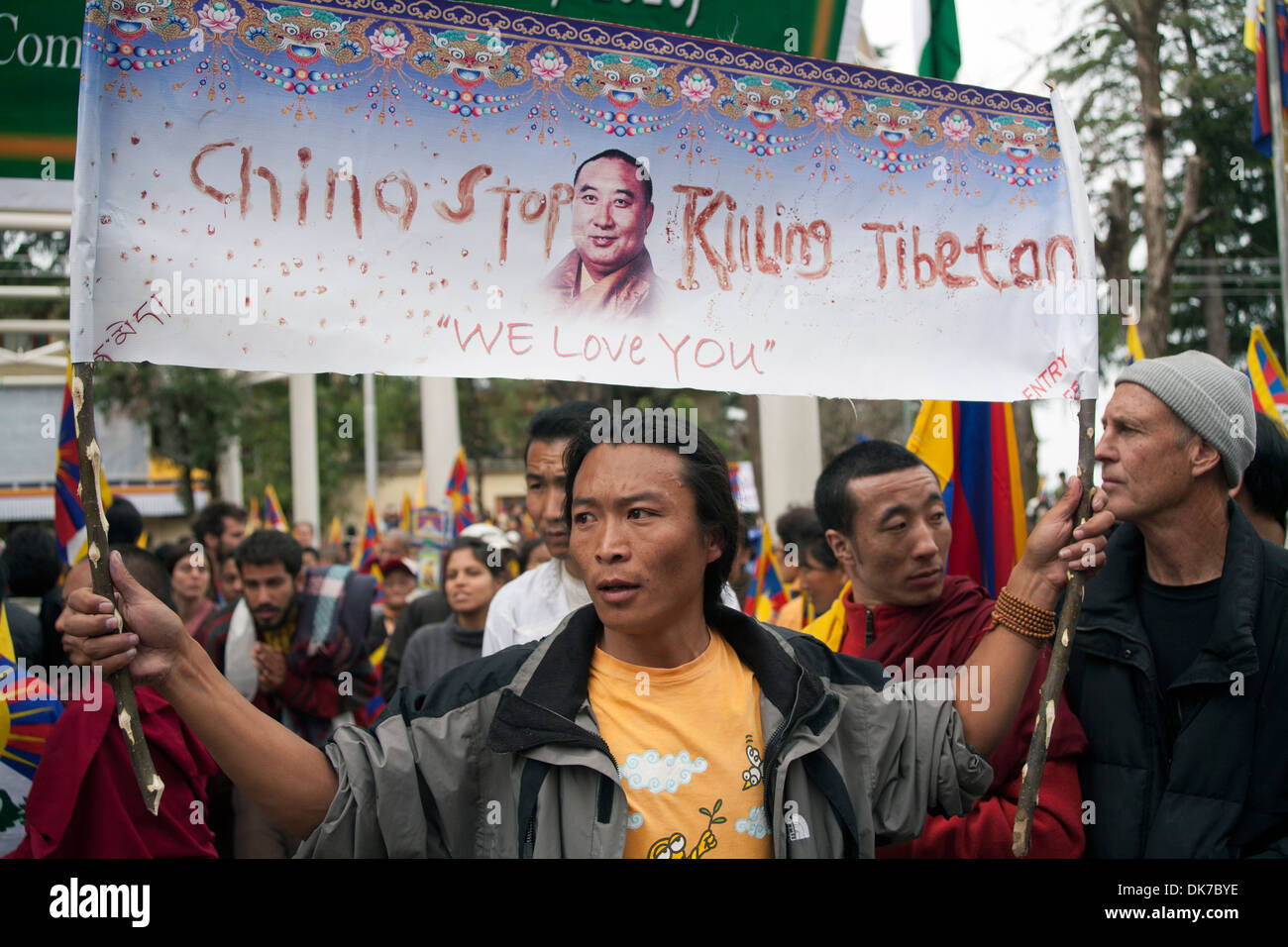 Tibetan man protesting against the oppression from the chinese ...