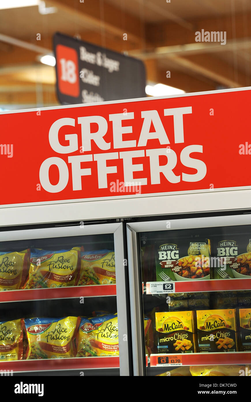 Supermarket interior showing Great Offers sign, Britain, UK Stock Photo ...