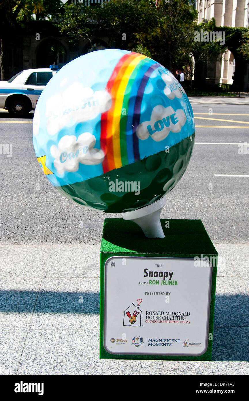 Snoopy A series of giant golf balls on display in Chicago’s Michigan ...