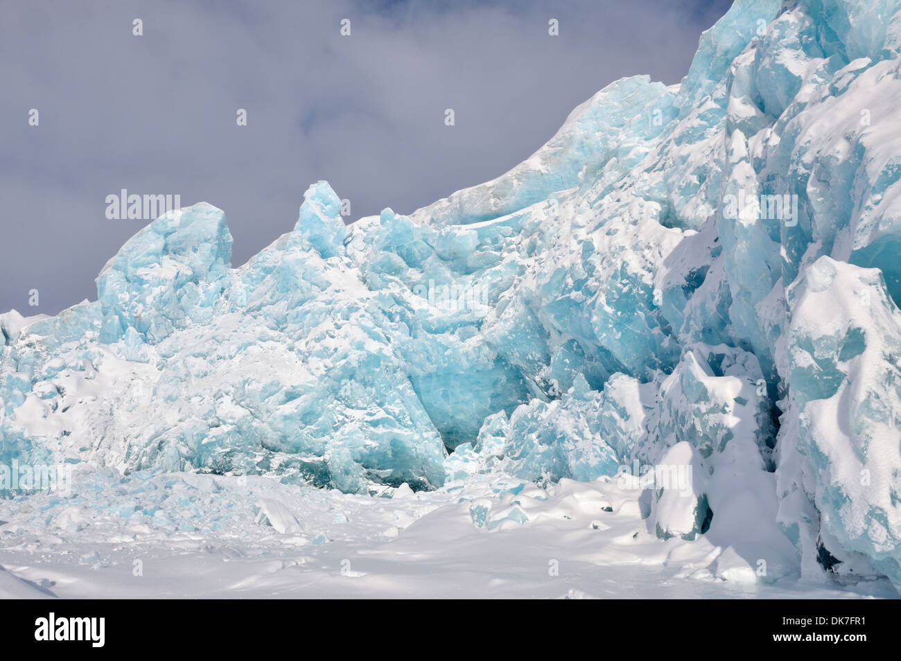 View on a frozen glacier from the pack ice, Spitsbergen, Svalbard ...