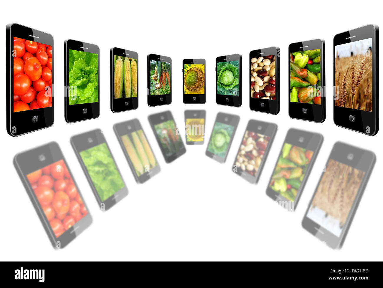 Modern mobile phones with bright images of different vegetables Stock ...