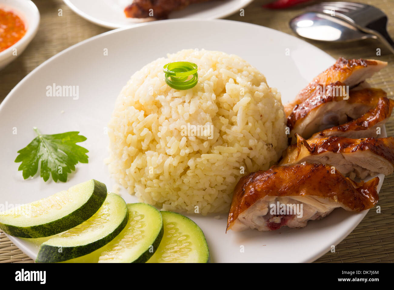 chicken rice. Asian style hainan chicken rice closeup Stock Photo - Alamy