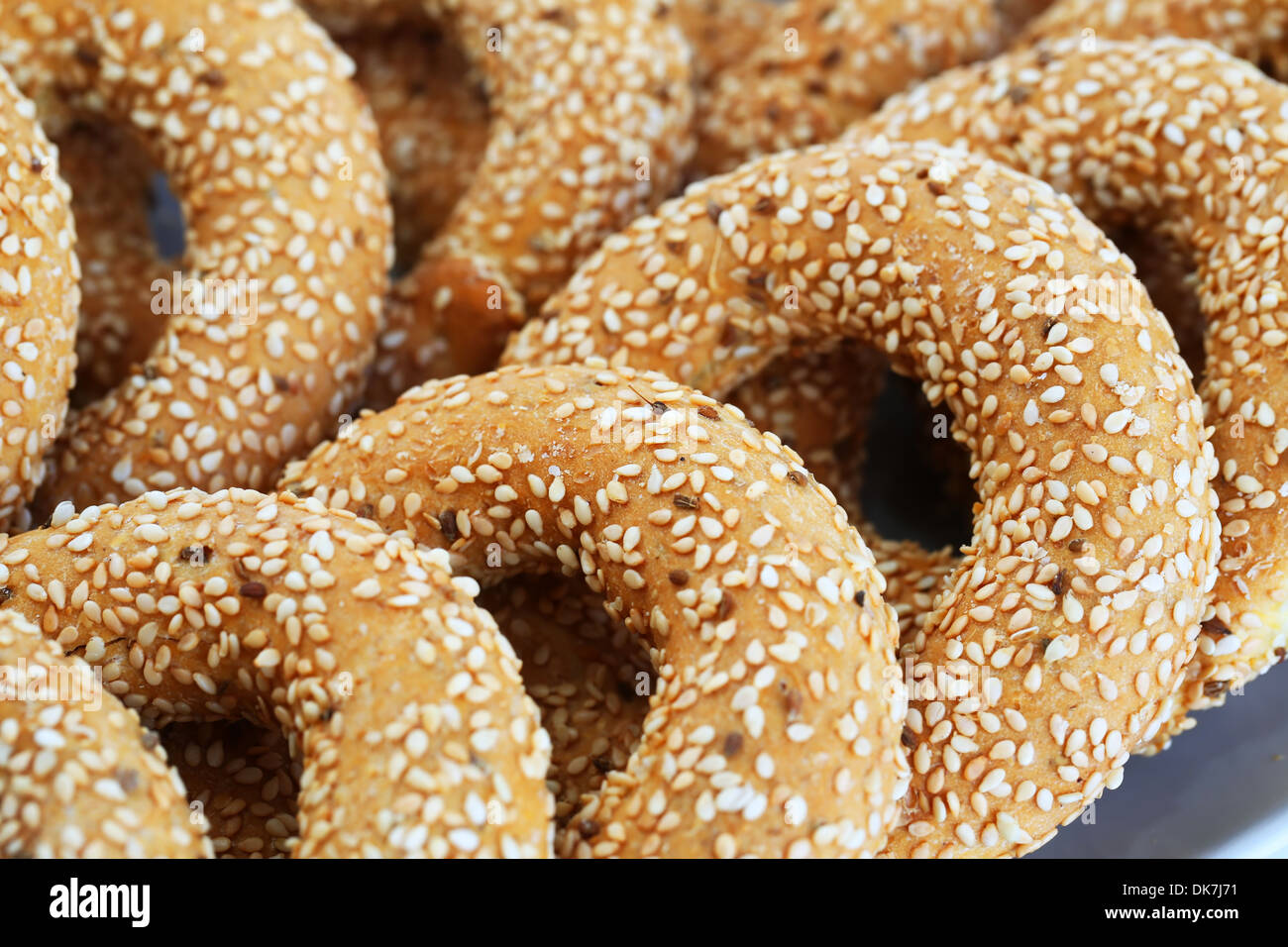 Round rusks with sesame seeads, closeup picture Stock Photo - Alamy