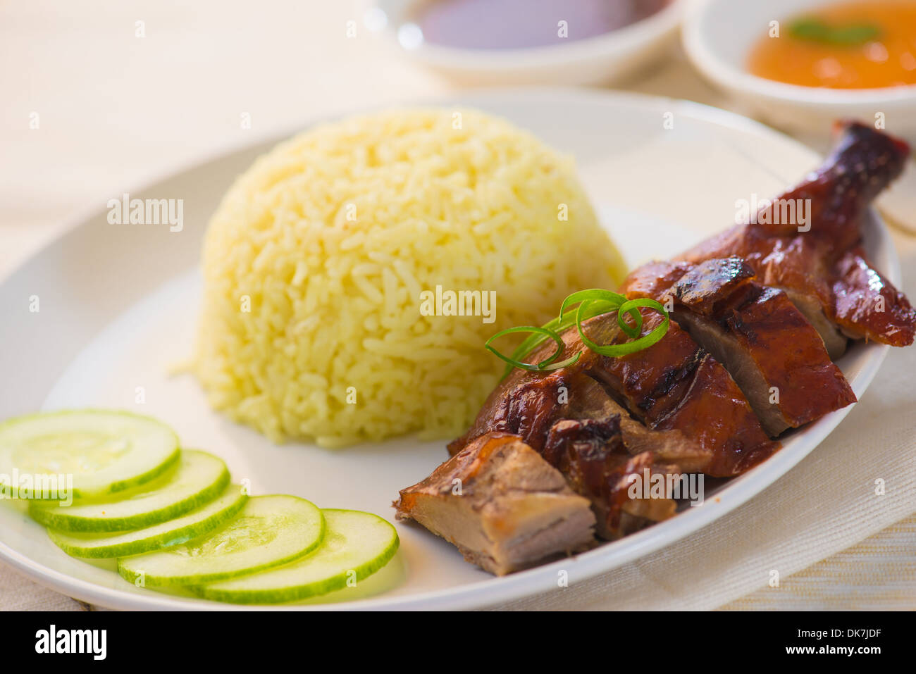 BBQ duck over steamed rice Stock Photo - Alamy