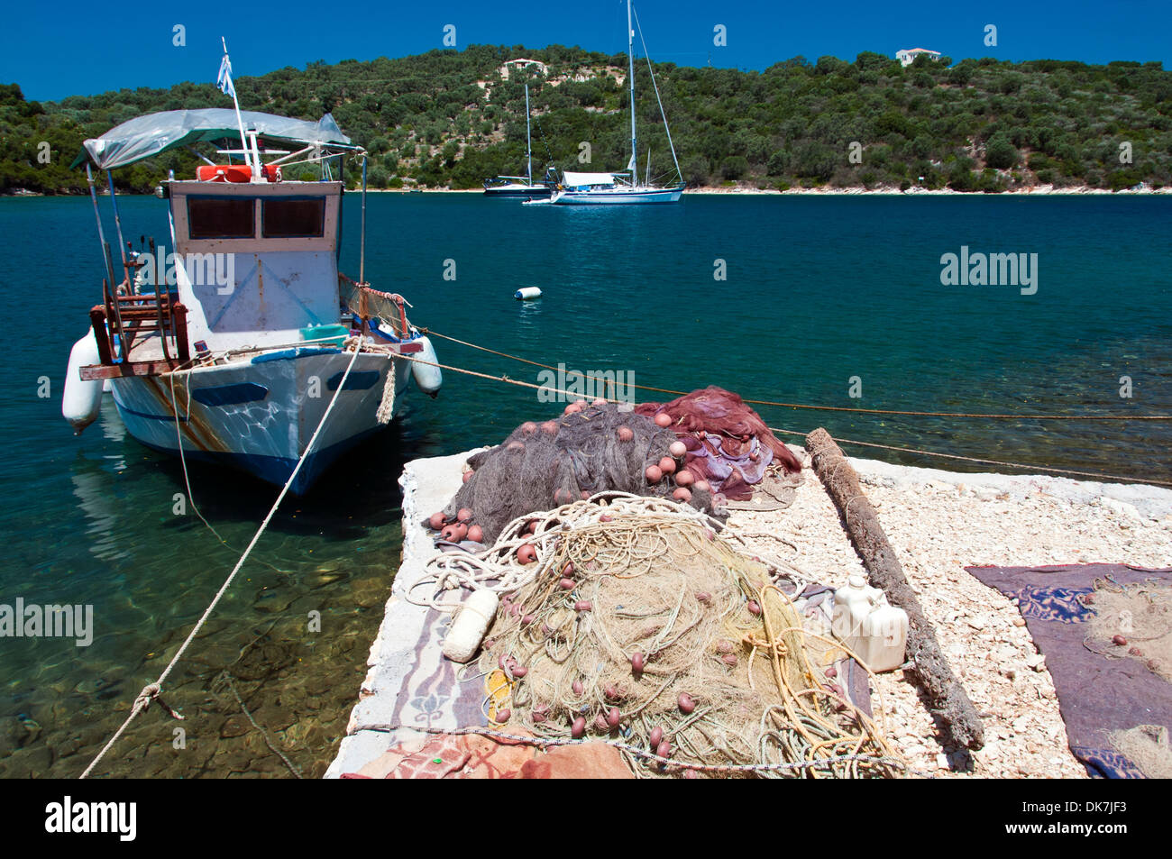 The Greek town of Vathi on the Ionian island of Meganisi Stock Photo ...