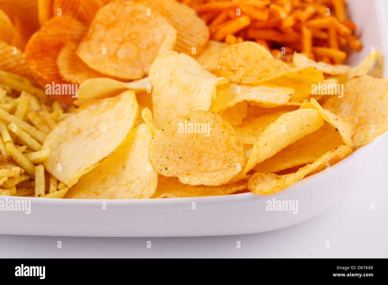 Potato chips in bowl, closeup image Stock Photo - Alamy