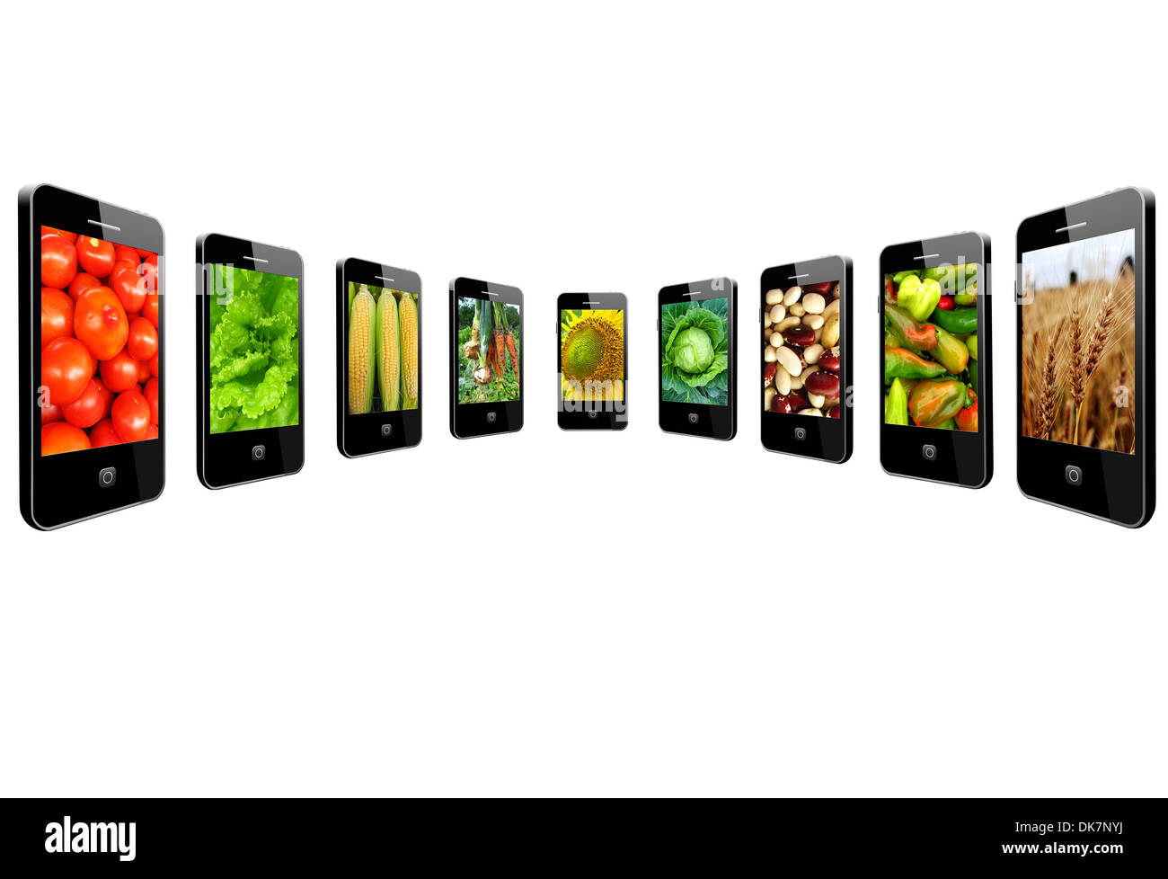 Modern mobile phones with bright images of different vegetables Stock ...