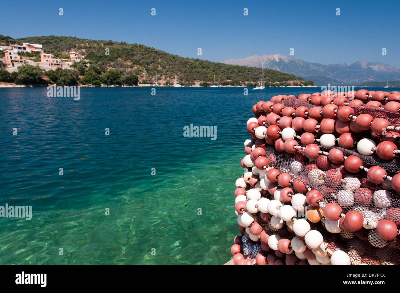 The Greek town of Vathi on the Ionian island of Meganisi Stock Photo ...