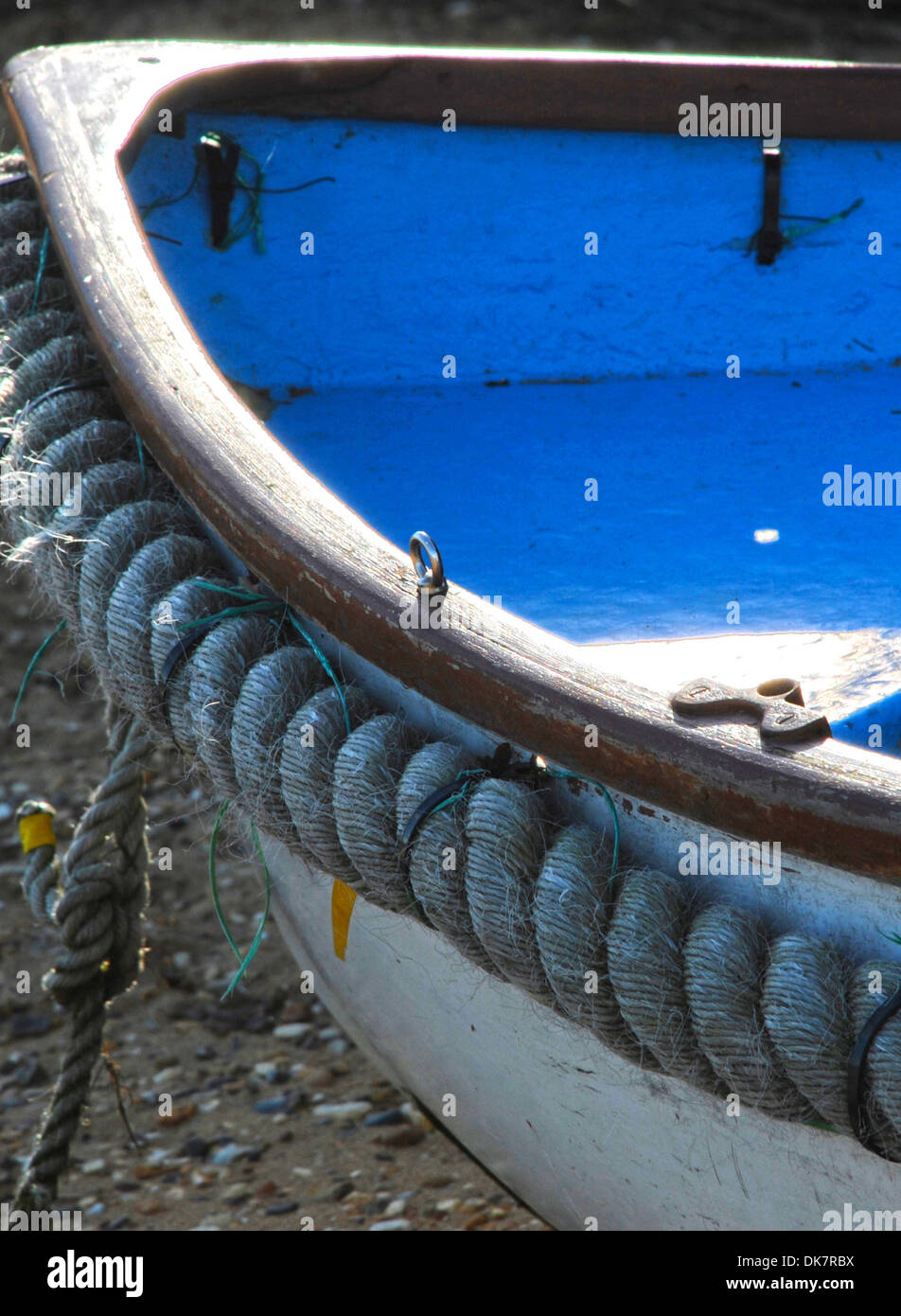 Blue Rope white boat Stock Photo - Alamy