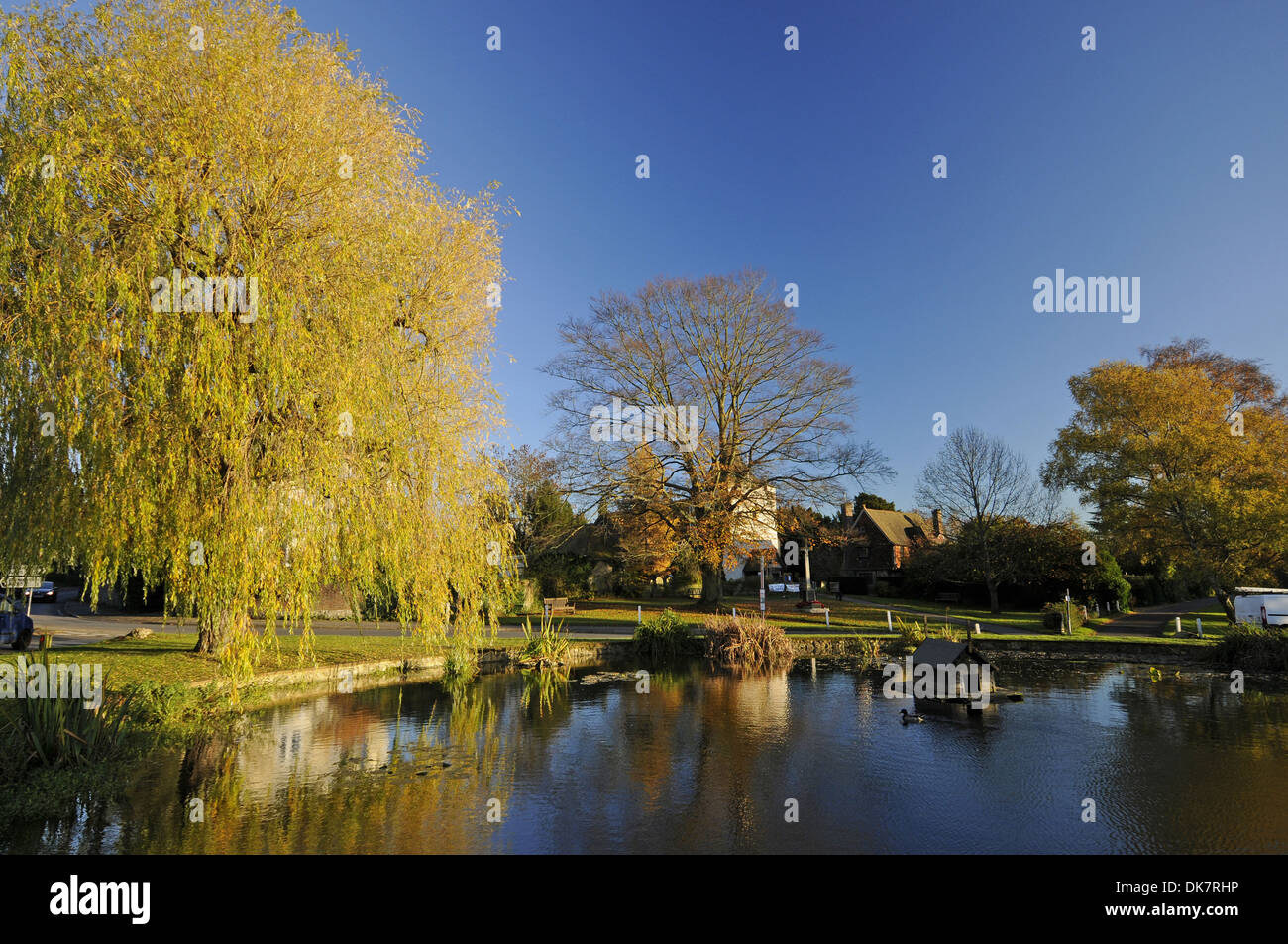 Autumn Trees around Pond in the Village of Otford Kent England Stock ...