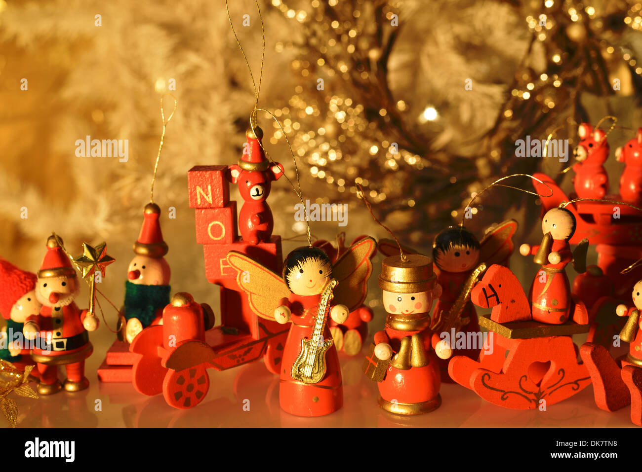 Christmas decoration with wooden traditional figures in red Stock Photo ...