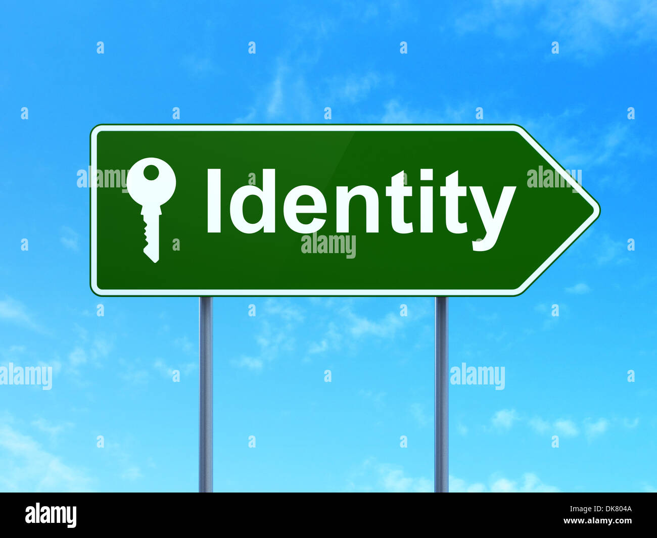 Protection concept: Identity and Key on road sign background Stock ...