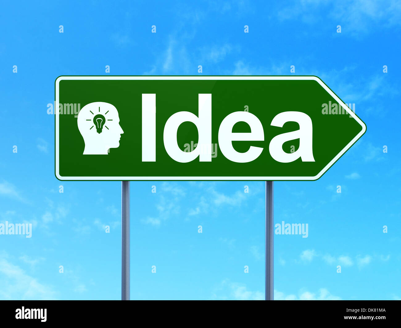 Marketing concept: Idea and Head With Light Bulb on road sign Stock ...