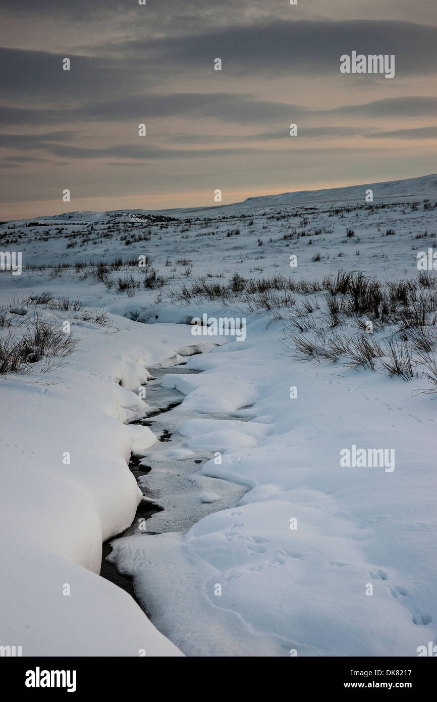 Country snow scene with ice covered stream and grass Stock Photo - Alamy