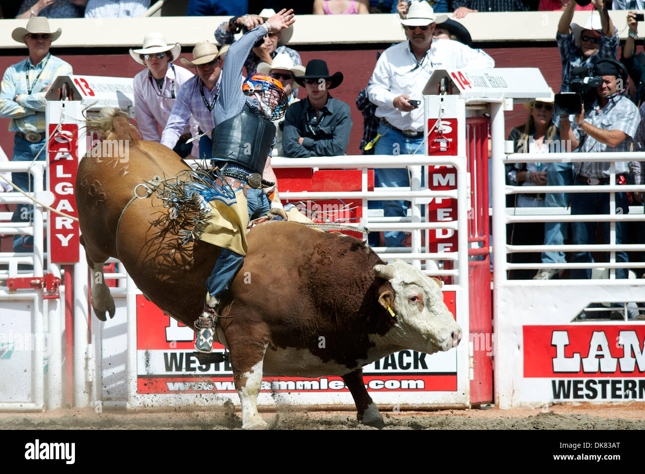 July 8, 2011 - Calgary, Alberta, Canada - Bull rider Austin Meier of ...