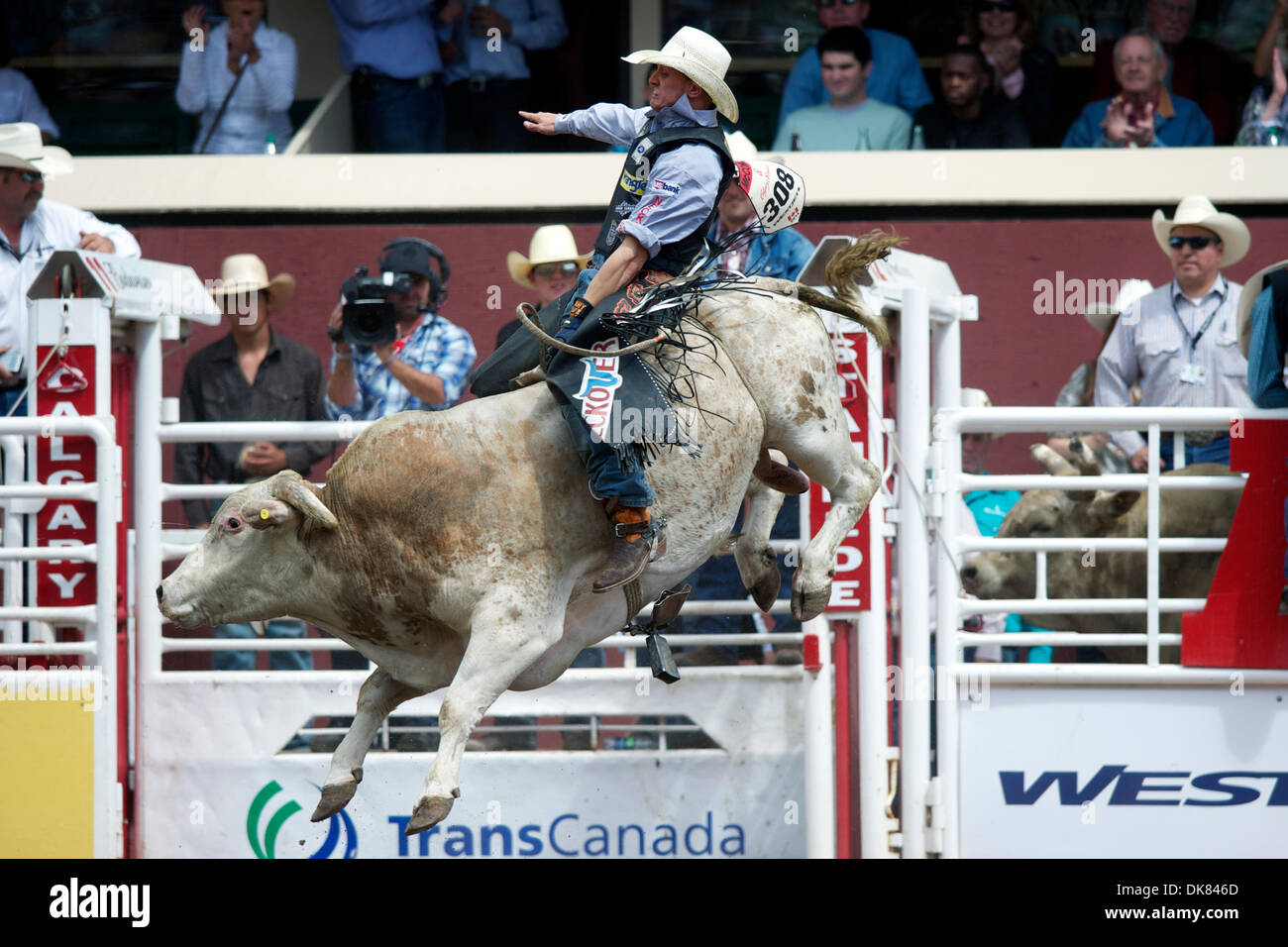 July 9, 2011 - Calgary, Alberta, Canada - Bull rider Ryan McConnel of ...