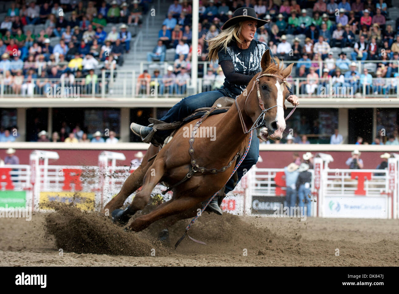 July 9, 2011 - Calgary, Alberta, Canada - Barrel racer Joleen Seitz of ...