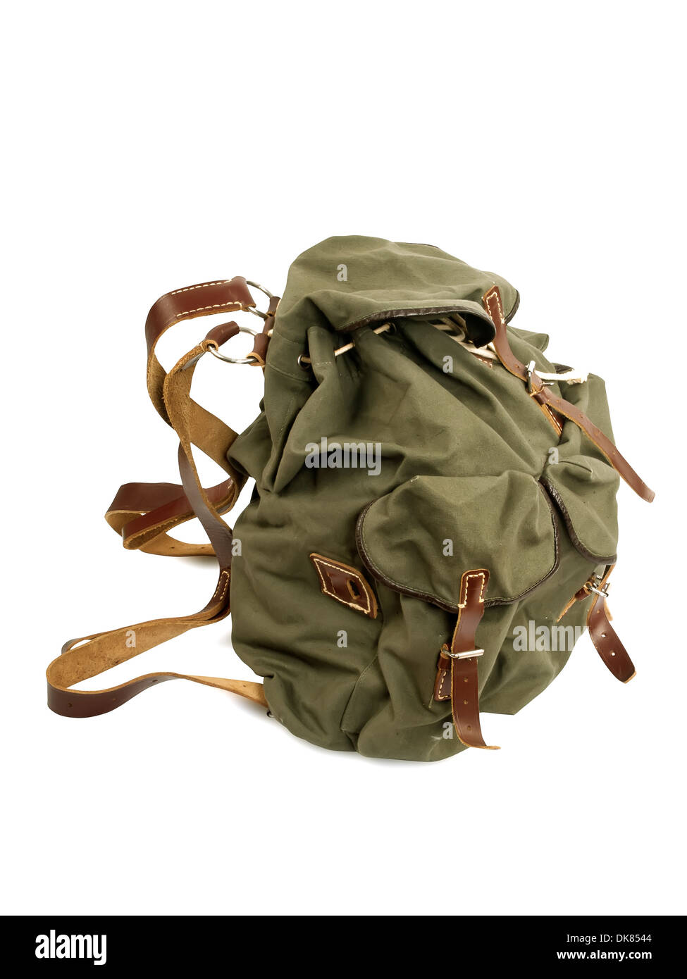 military backpack isolated on white, side view, studio shot, isolated ...