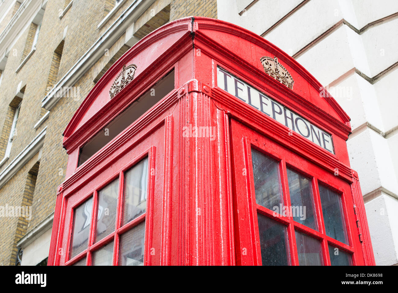 Red Phone cabine in London. Vintage phone cabine monumental Stock Photo ...