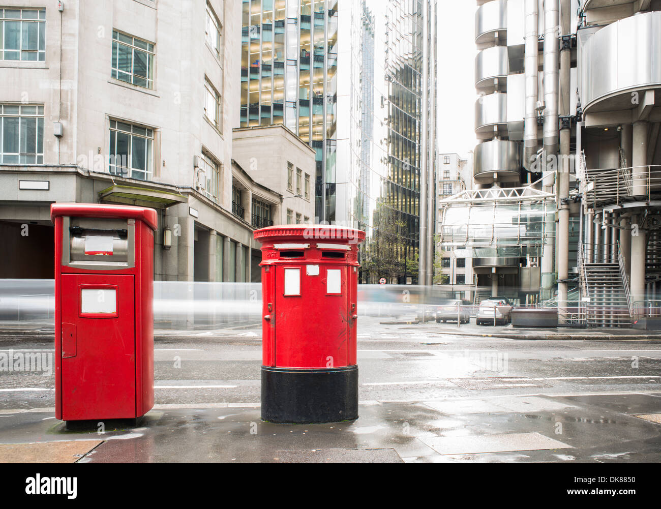 English style red mailboxes vintage buildings Stock Photo - Alamy
