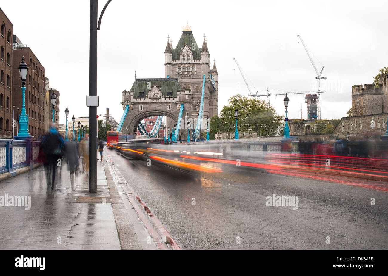 London Tower bridge on sunset illuminated with different colors Stock ...