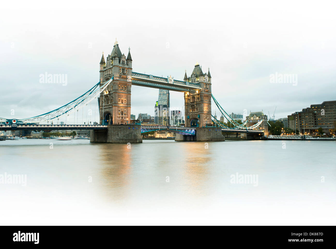 London Tower bridge on sunset illuminated with different colors Stock ...
