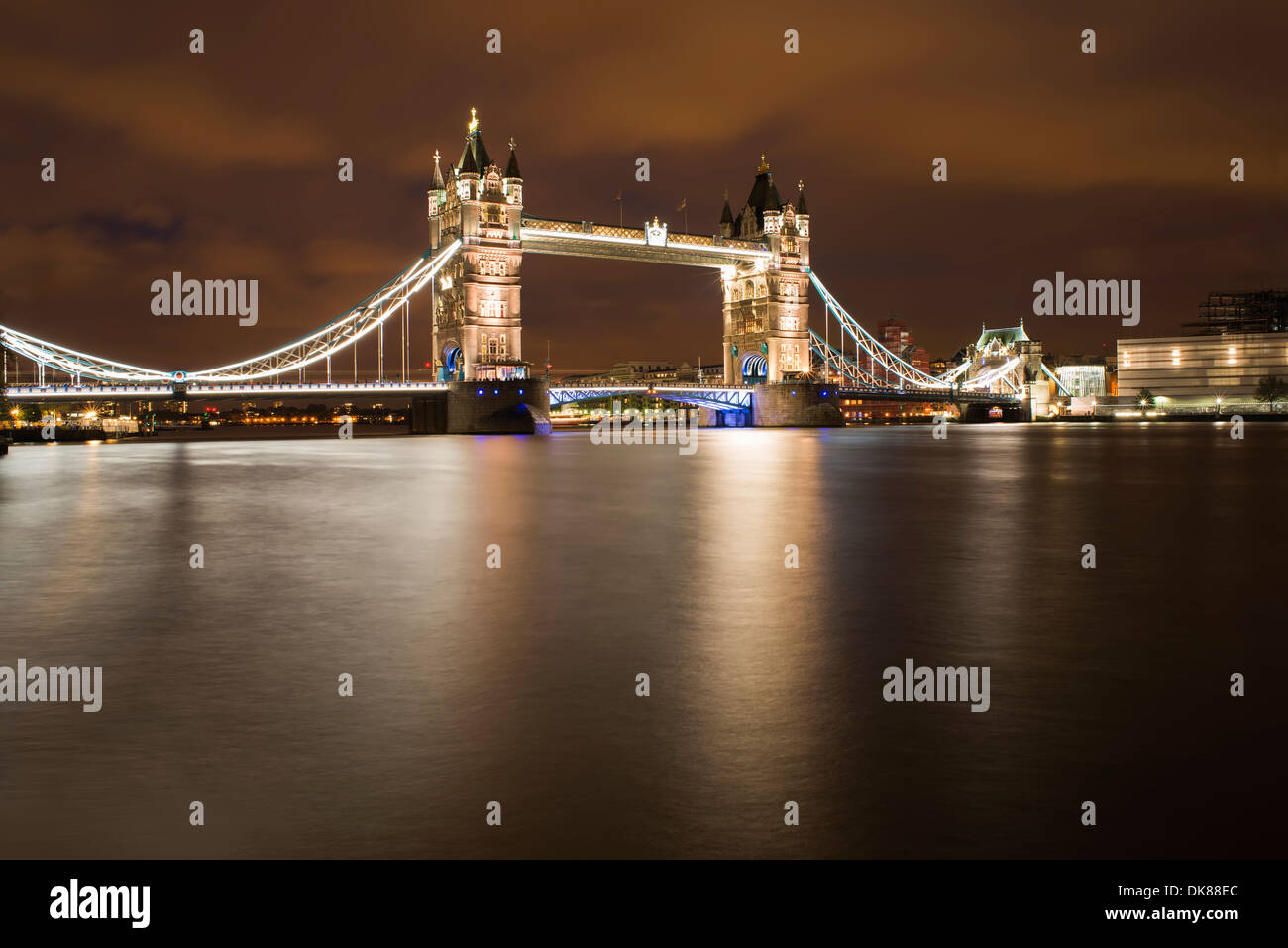 London Tower bridge on sunset illuminated with different colors Stock ...