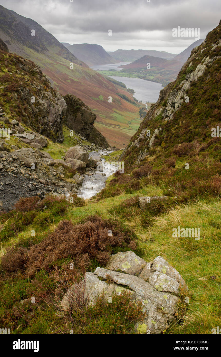 Black Beck flowing out of Blackbeck Tarn atop Hay Stacks. View to ...