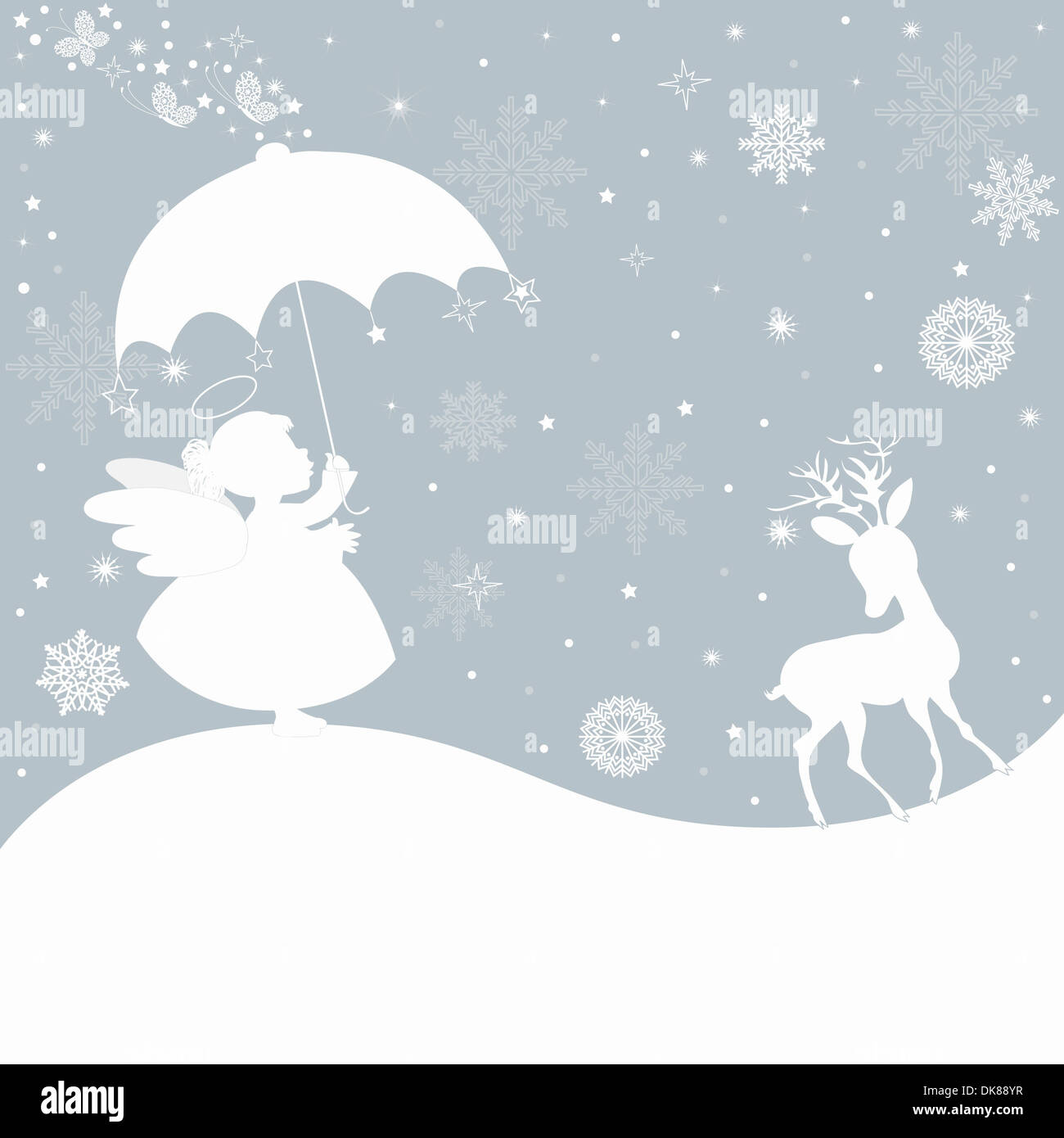 Christmas background with angel and deer Stock Photo - Alamy
