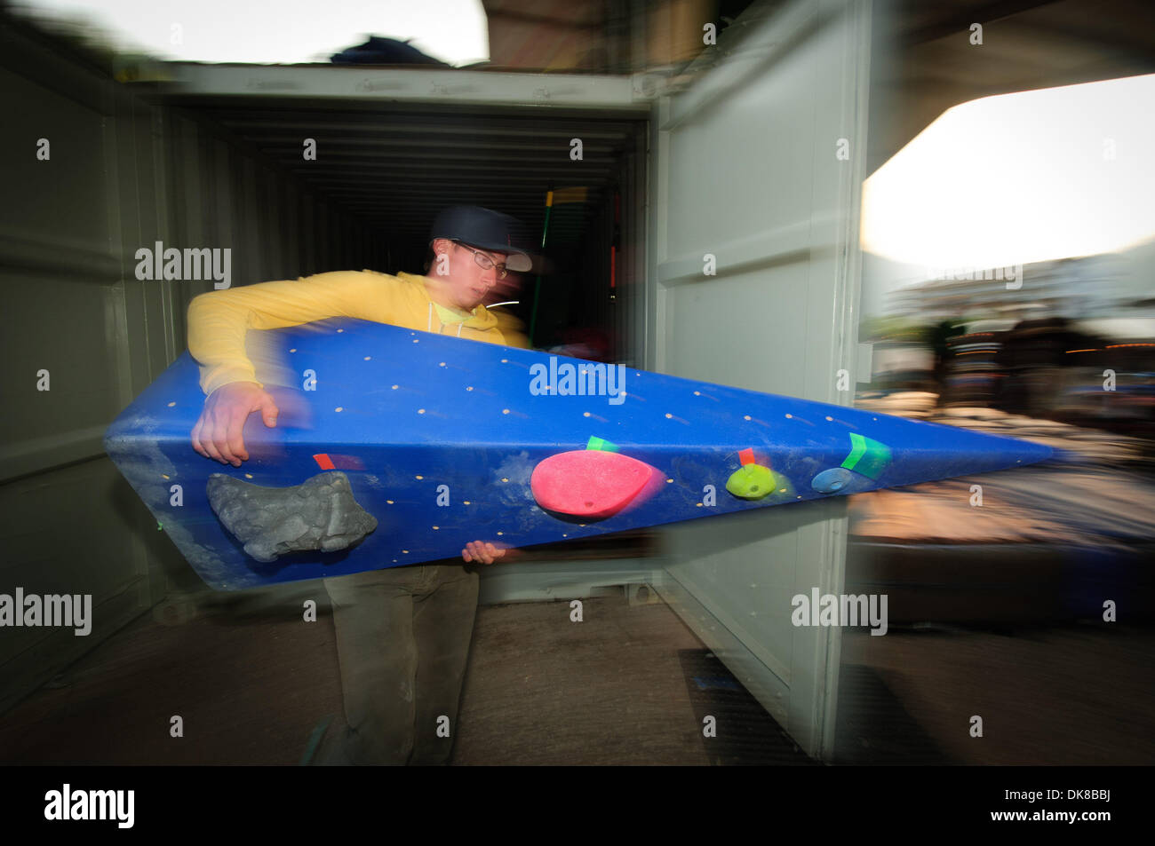 June 02, 2011 - Vail, Colorado, U.S. - A route setter for the climbing ...