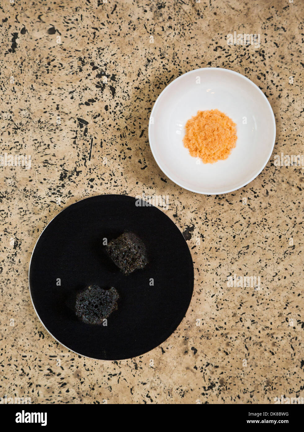 Burnt ash bread served with smoked goat cheesecreme and roasted salmon ...