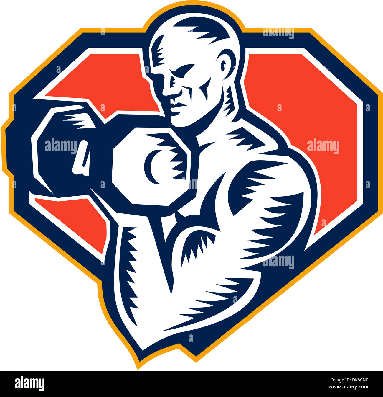 Illustration of a stongman athlete muscle-up lifting dumbbell facing ...