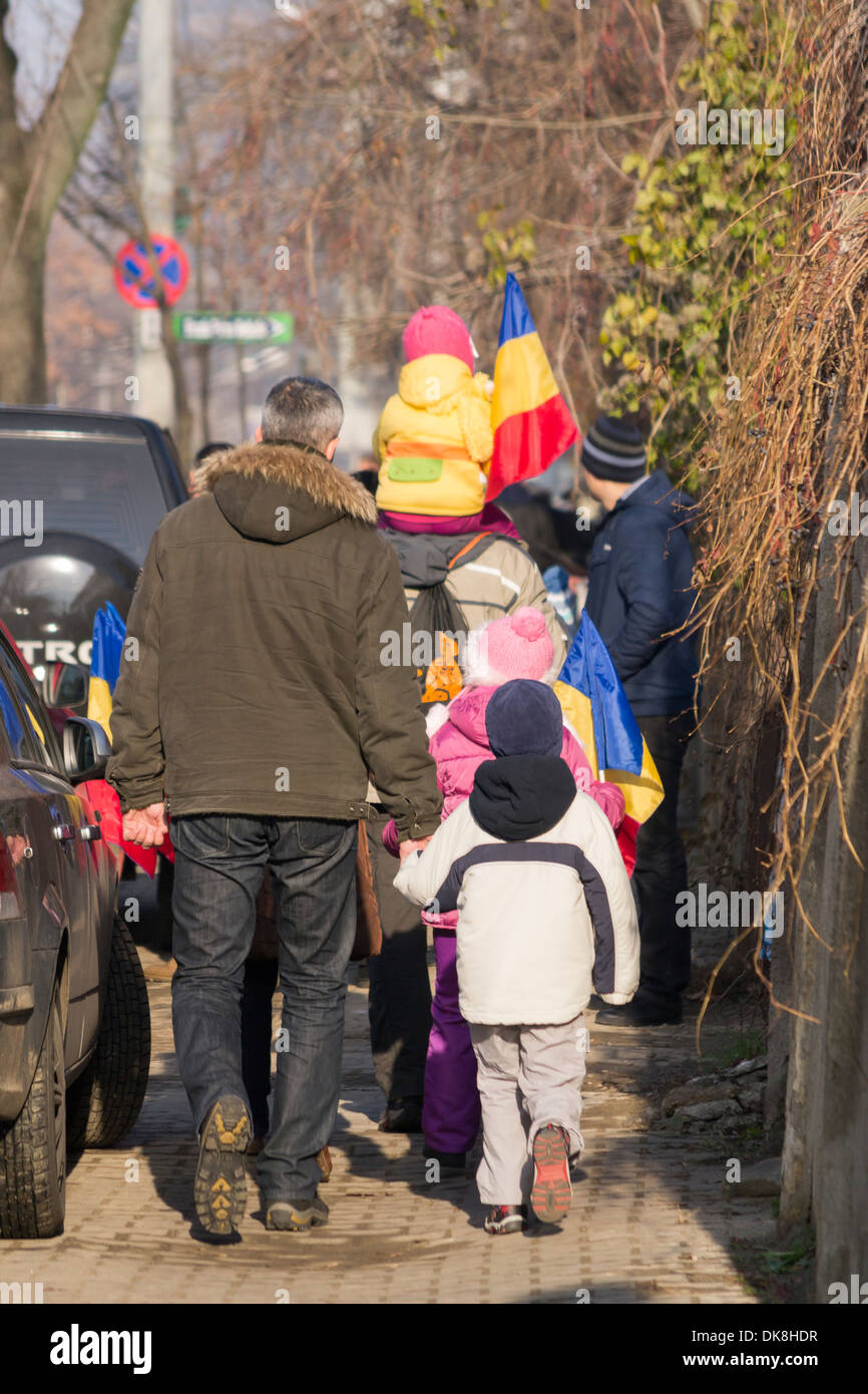 Children holding Romanian flag on December 1st, before the parade on ...