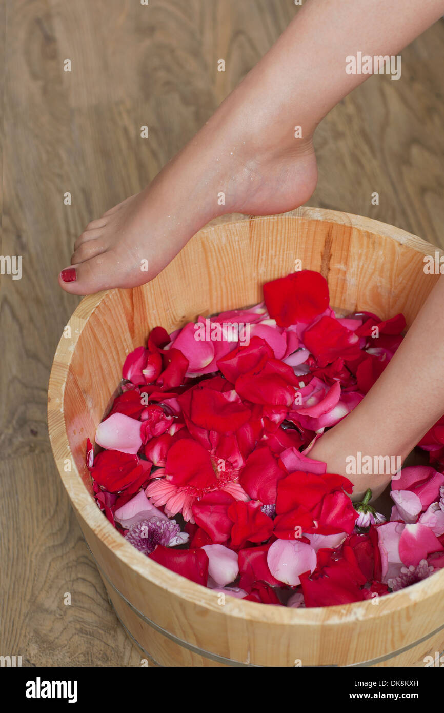 A young woman do foot bath Stock Photo - Alamy