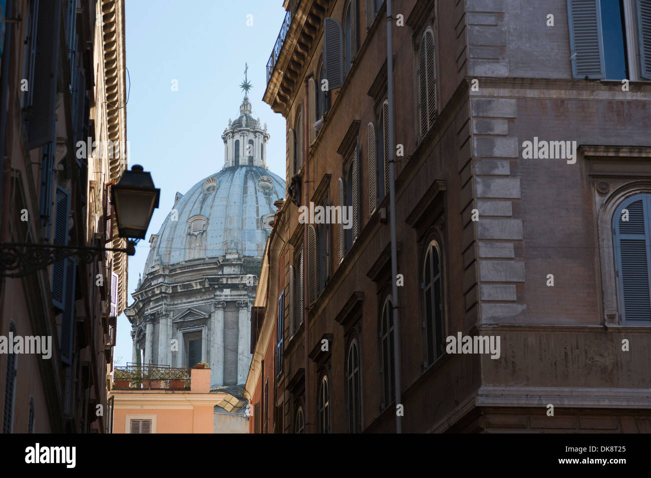 Dome of the church of Sant'Andrea della Valle seen through a narrow ...