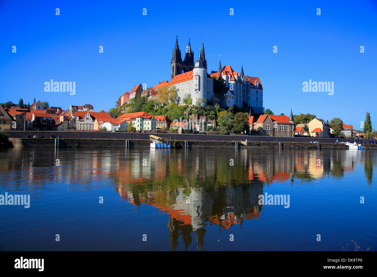 Albrechtsburg castle and cathedral at river Elbe, Meissen, Saxony ...